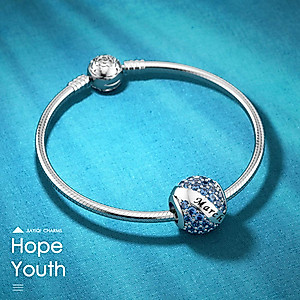 JIAYIQI March Birthstone Charms for Pandora Charms Bracelet 925 Sterling Silver Bead Openwork Charms Happy Birthday Charms for Bracelet and Necklace