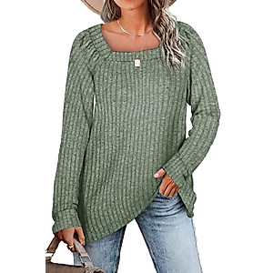 WIHOLL Tunic Sweaters for Women Loose Fit Fall Sweatshirts Grey Green M