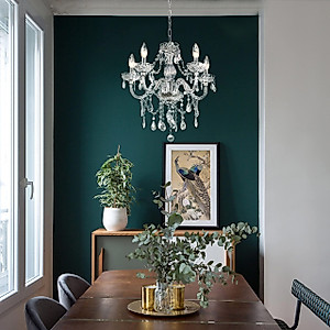 PAPAYA Crystal Chandeliers Clear Chandelier 5-Light Modern Pendant Ceiling Lighting Fixture with Acrylic Crystals & Beads for Girls Room,Living Room,Kitchen Island,Entryway