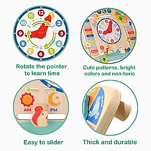 TOOKYLAND Montessori Educational Wooden Learning Toys Kids Daily Calendar My Calendar Clock Wooden Toys Gifts for Toddler Kids Age 3+