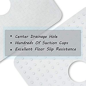 Templeton Home Square Shower Stall Mat, Center Cut Hole, Non Slip Texture, Suction Cups
