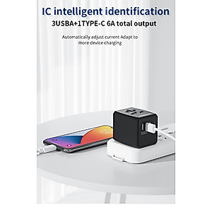 Universal Travel Adapter Worldwide International Plug Converter 30W 6A Pd 20W Type c QC3.0 USB 3A+1C All in One Multiple AC 8A sockets Outlet USA EU UK AUS FCC Listed