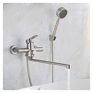 KXFXQTOT Stainless Steel Kitchen Brushed Extension 2 Functions Wall-Mounted Bathtub Mixing Valve Shower Faucet Hand Spray (Color : Onluy Faucet)