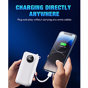 Portable-Charger-Power-Bank - 15000mAh PD 30W Power Bank, Built in Type-C(30W) and iOS(20W) Output Cables LED Display for iPhone and Android Phones and Most Electronic Devices(White)