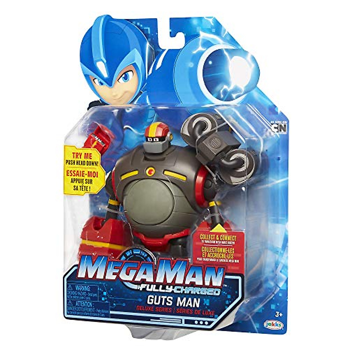 Mega Man Fully Charged – Deluxe Guts Man Articulated Action Figure with Expanding Belly and Guts Man Buster Accessory (to swap onto the Mega Man figure)! Based on the new show!