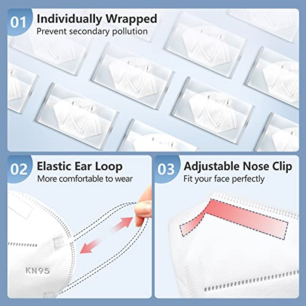 HALIDODO Individually Wrapped, 60 Packs KN95 Face Mask, 5-Ply Breathable Comfortable Safety Mask with Over 95% Filtering(Black)