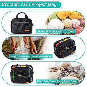 Mecozone Crochet Bag for Crochet Accessories, Yarn Bag Crocheting Yarn Project Bag for Womens & Girls On the Go, Crochet Gifts for Crocheters, Black