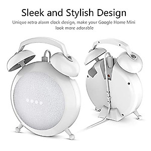 Google Home Mini Stand Holder, Retro Alarm Clock Stand Mount Base Protective Case Compatible with Google Home Mini and Nest Mini (White)