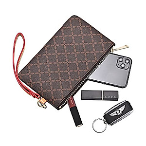 Luxury Wristlet Clutch Bag | Small Zip Pouch Handbag w. Card Slots | Classic Phone Purse Wallet for Men Women - Coated Canvas (Brown)