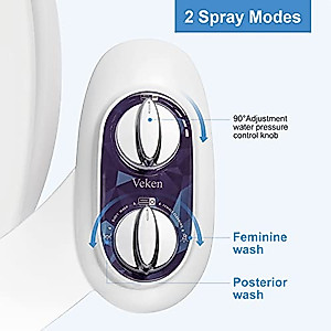 Veken Bidet Attachment for Toilet, Non-Electric Self-Cleaning Dual Nozzle (Feminine/Bidet Wash) Toilet Bidet, Fresh Cold Water Sprayer Bidets for Existing Toilets with Adjustable Pressure Control
