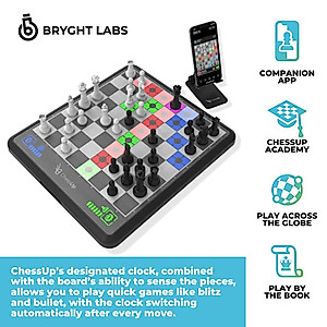 Bryght Labs - ChessUp - Electronic Chess Board - Built-In Chess Engine and Instructor - With Chess Set TouchSense Pieces - Features Wireless Play and Companion App