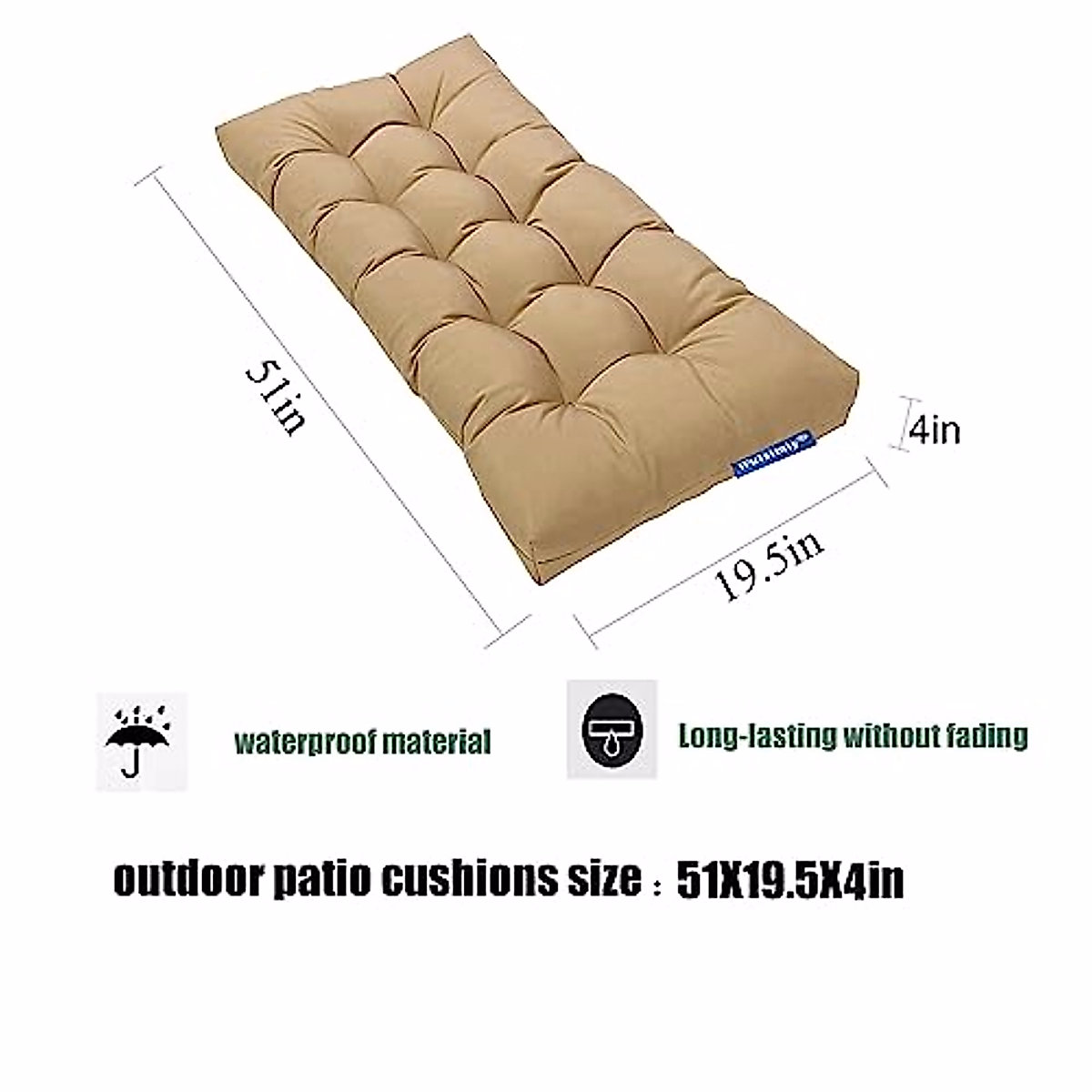 Wuisimiy Outdoor Bench Cushion，Porch Swing Cushions，Patio Replacement Cushions，51x19.5in for Garden Furniture Patio Lounger Bench Swing Loveseat,Khaki