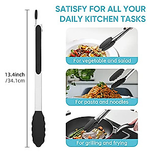 Kitchen Tongs for Cooking with Silicone Tips,Maywe Tanso 12-Inch Stainless Steel Locking Cooking Tongs Food Tongs for Grilling,Cooking,Salad and Serving Food | Heavy Duty,Non-Stick,Black