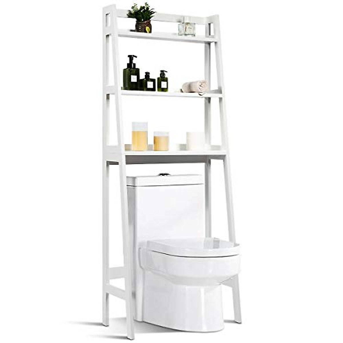 DORTALA 3-Shelf Over-The-Toilet Storage Rack, Free Standing Bathroom Organizer, Multifunctional Bathroom Space Saver, Long-Lasting & Lightweight Deign, Stylish Look Fit Any Room, White