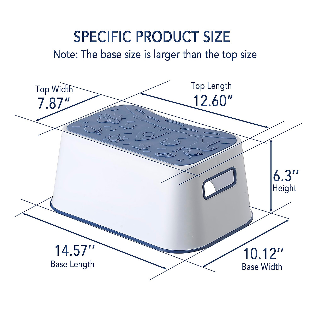 A+KCEYON Step Stool for Kids, Cute Design and Anti-Slip Kids Step Stool with Recessed Handles, Portable Footstool for Kitchen, Bathroom Sink and Toilet Potty Training (Blue-Space Motif)