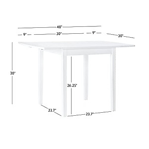 Linon White 30" Square 30" X 48" Fully Extended Torino Drop Leaf Table