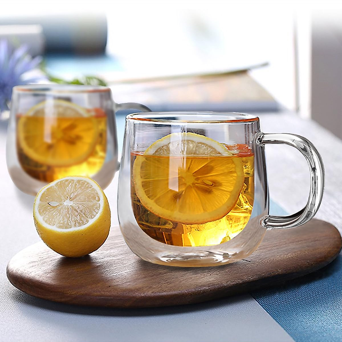 BNUNWISH Double Wall Glass Coffee Mugs 16oz Set of 2 Insulated Clear Tea Cups with Handle, Perfect for Espresso, Latte and Cappuccinos