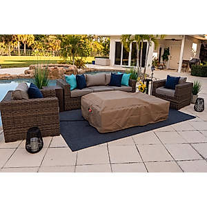 65" Rectangular Concrete Gas Fire Pit Table with Glass Guard and Fire Glass (Espresso Brown)