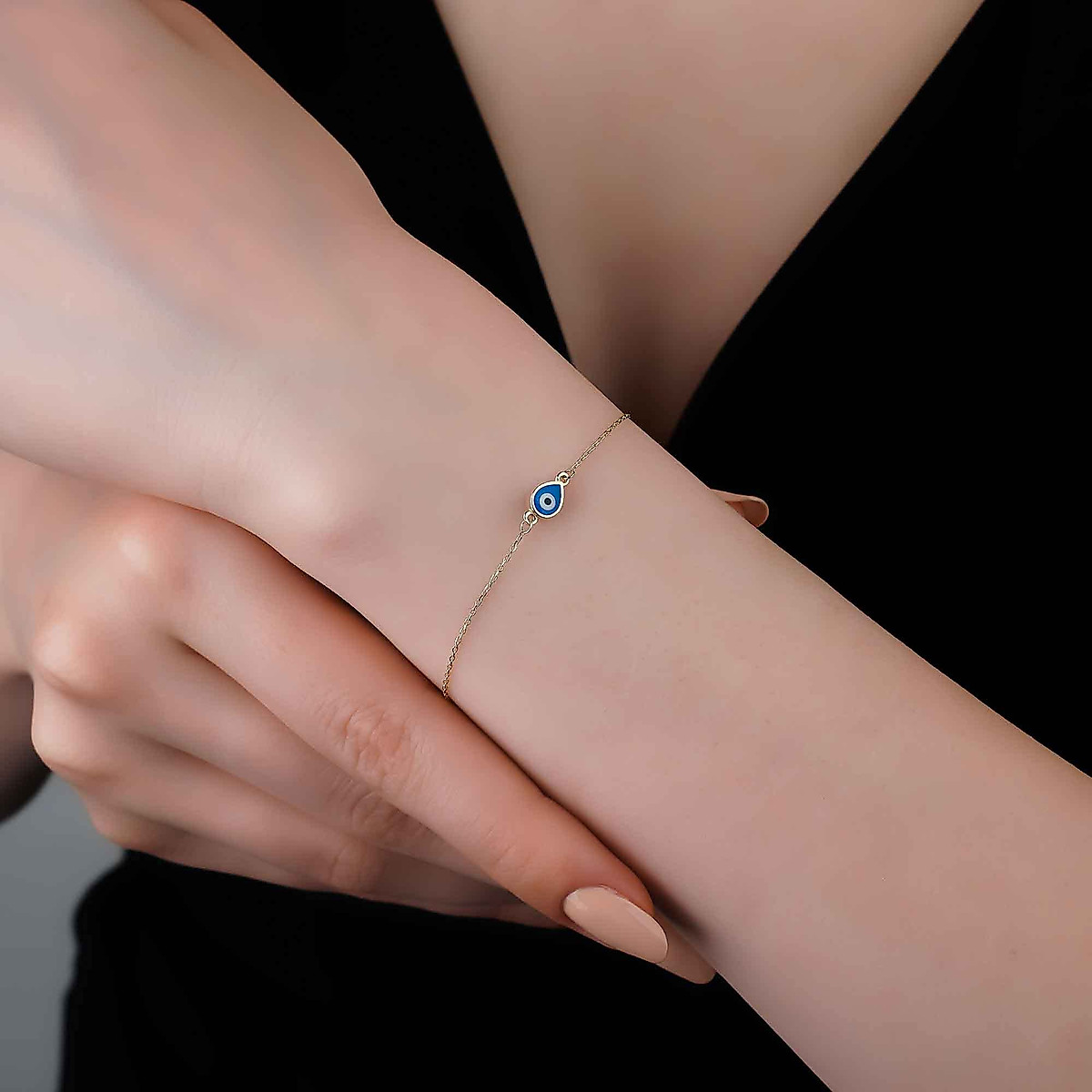 jewelryist 14k Evil Eye Bracelet for Women | Amulet Bracelet for Protection | Blue Evil Eye Bracelet | Double Sided Evil Eye | Jewelry Gift for Mom | 7.5" Bracelet Length