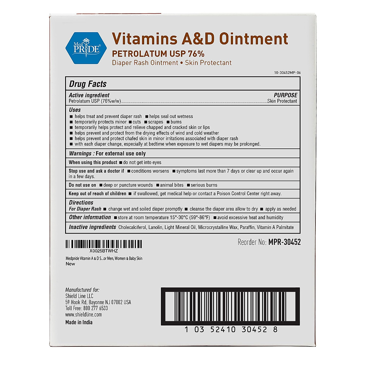 MED PRIDE Vitamins A&D Ointment Diaper Rash Cream Packets Adults AD Skin Protectant 5g Packets 144 Ct Lanolin & Petrolatum for Chafing Cuts Dry Skin