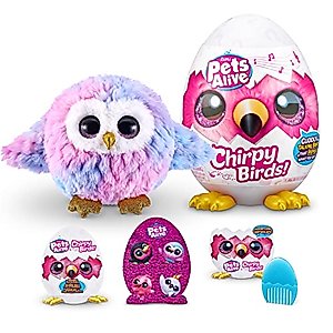 Pets Alive Chirpy Birds (OWL) by ZURU, Electronic Pet That Speaks, Giant Surprise Egg, Stickers, Comb, Fluffy Clay, Bird Animal Plush for Girls