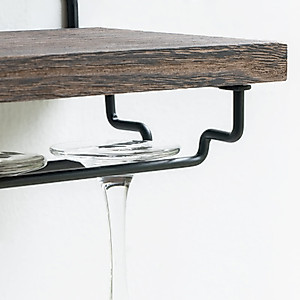 Dahey Wall Mounted Wine Rack Rustic Wood Floating Shelves with Stemware Wine Glasses Holder Champagne Bottle Display Storage for Kitchen Dining Room Bar Home Decor, Set of 2