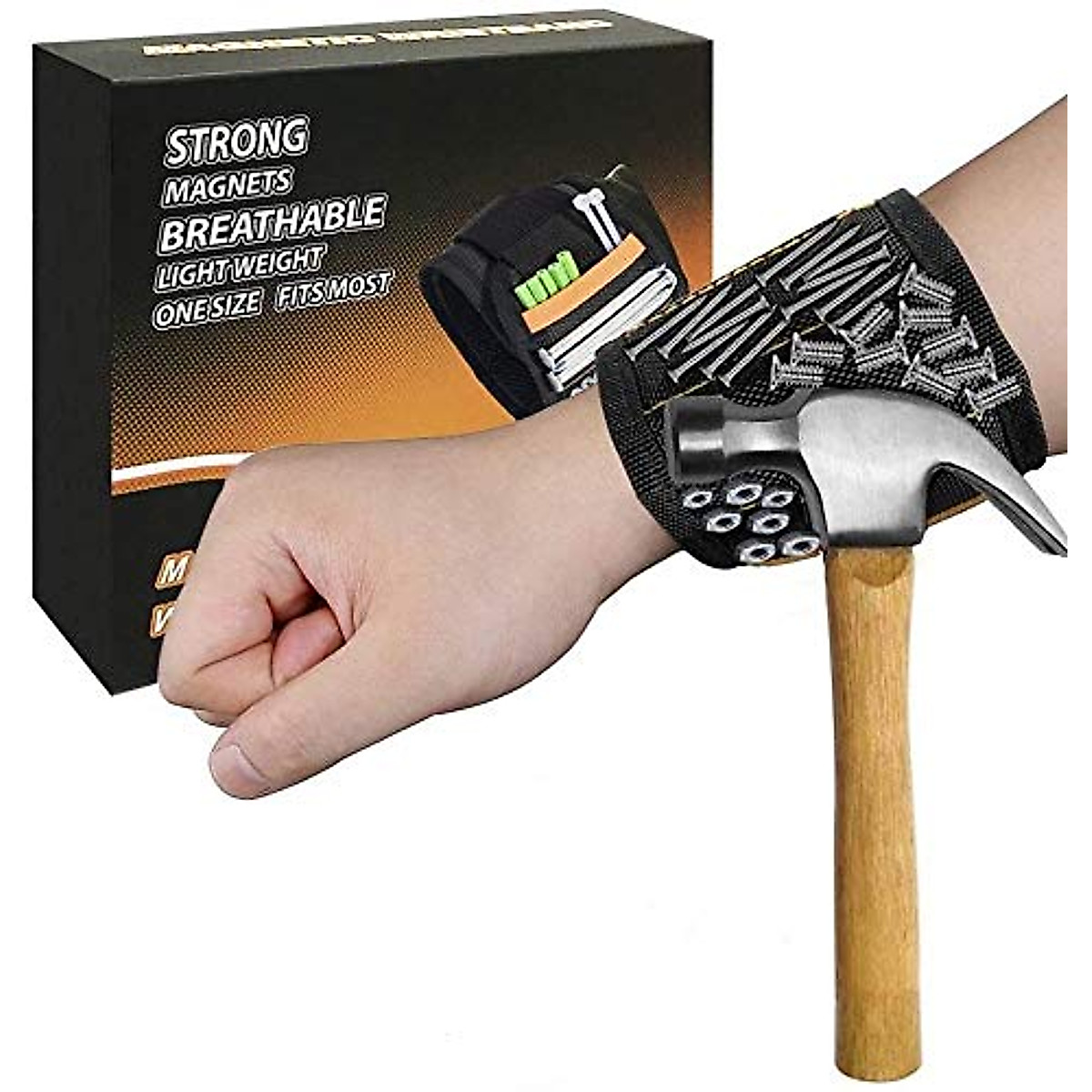 Magnetic Wristband for Holding Screws with 15 Strong Magnets, Nails, Drill Bits - Best Unique Tool Gift for Men, DIY Handyman
