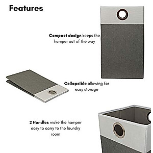 BIRDROCK HOME Folding Cloth Laundry Hamper with Handles - Dirty Clothes Sorter Basket - Easy Storage - Collapsible - Home Organization - Grey and White