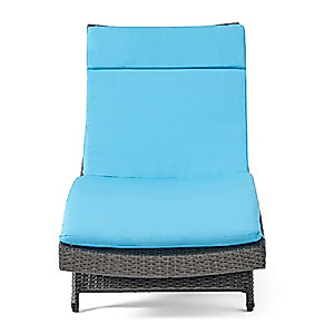 Christopher Knight Home Salem Outdoor Wicker Adjustable Chaise Lounges with Cushions, 2-Pcs Set, Multibrown / Blue