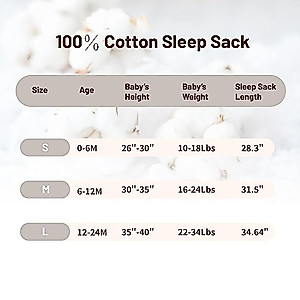 PRIMLECT Sleep Sack, 100% Cotton Muslin Baby Wearable Blanket, Double Zipper Toddler Sleeping Sack, TOG 0.5, 6-12 Months for Babies