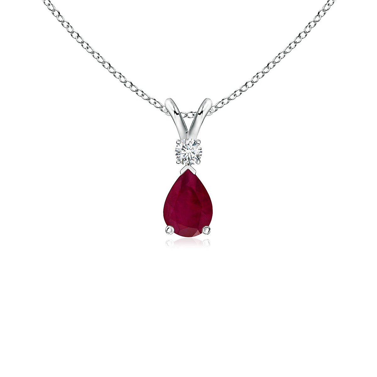 Angara Natural 0.4 Ct Ruby Teardrop Pendant Necklace with 0.04 Ct Diamond for Women in Sterling Silver (Grade-A | Size-6x4mm) | July Birthstone, Birthday, Anniversary, Wedding Jewelry Gift For Women