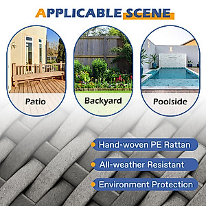 ELPOSUN 7 Pieces Outdoor Patio Furniture Set with 44" Fire Pit Table Gray Rattan Sectional Sofa Conversation Sets for Balcony Lawn and Garden (Black, 7 pcs w/Fire Table)