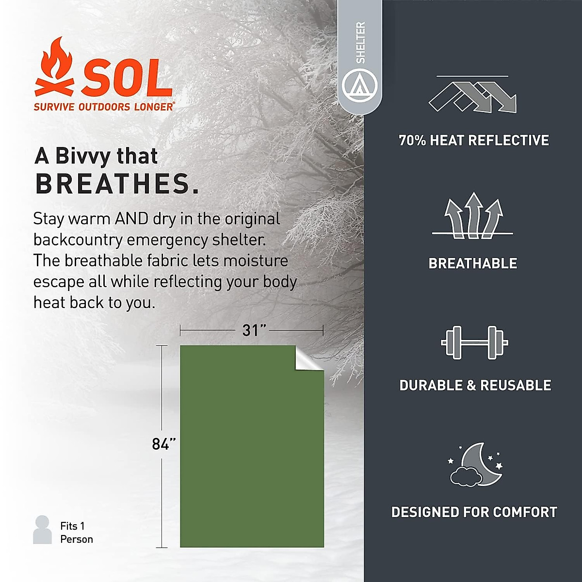 S.O.L. Survive Outdoors Longer SOL Escape Bivvy with Hood - Green - 42gsm