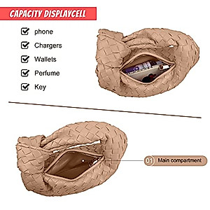 JBB Woven Handbag Bag for Women Leather Shoulder Bags Knotted Purse Soft Mini Hobo Clutch