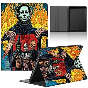 Cool Tablet Case for Samsung Galaxy Tab S6 Lite Case 10.4 Inch,Horror Movie Pattern Halloween Design Cases for Women Men, PU Leather Folio Xmas Back Cover Funda for Samsung Tab S6 Lite 2022/2020, Fire