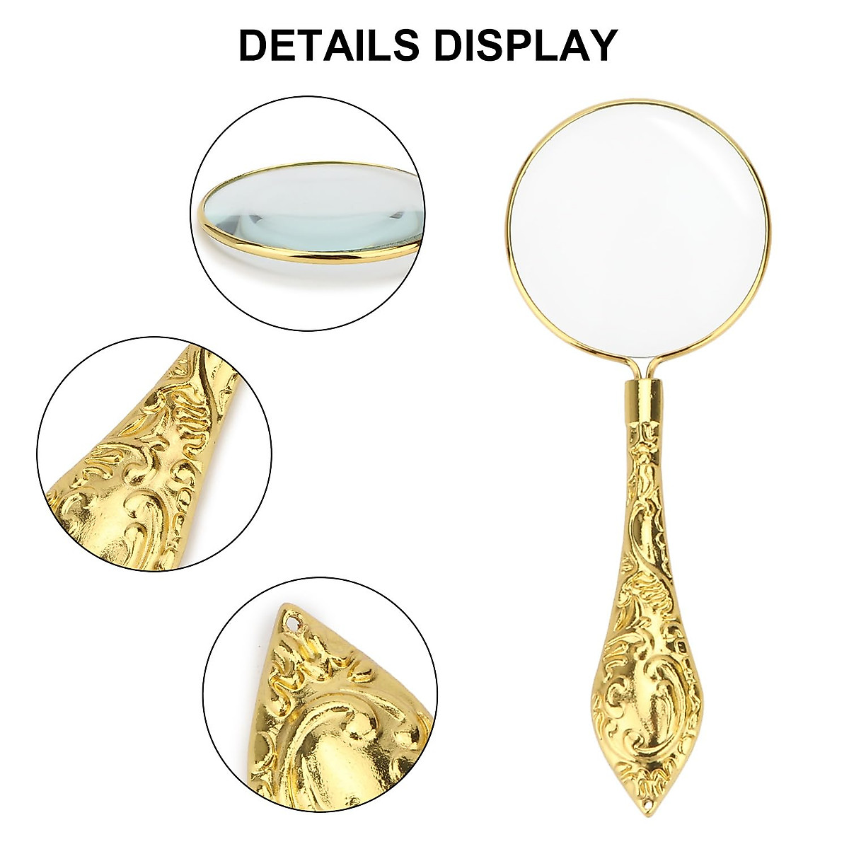 Rongon Small Magnifying Glass Handheld Magnifiers, 5X 45MM Gold Handle Loupe Magnifiers for Close Work, Reading Hobbies, Science, Inspection and Crafts