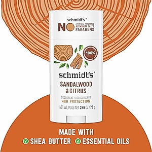 Schmidt's Aluminum-Free Vegan Deodorant Sandalwood & Citrus 2 Count for Women and Men, with 24 Hour Odor Protection, Natural Ingredients, Cruelty-Free, 2.65 oz