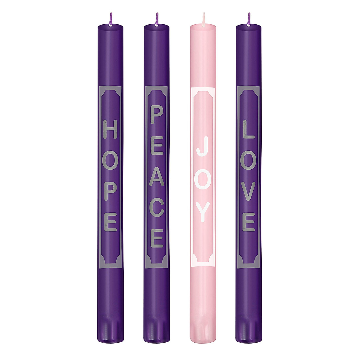 Advent Candles with Words Love, Peace, Hope, Joy On The Candles - Christmas Advent Candle Set of 4 for Advent Rings and Advent Wreaths- Premium Hand Made - Self Fitting End - for Church Advent Wreath