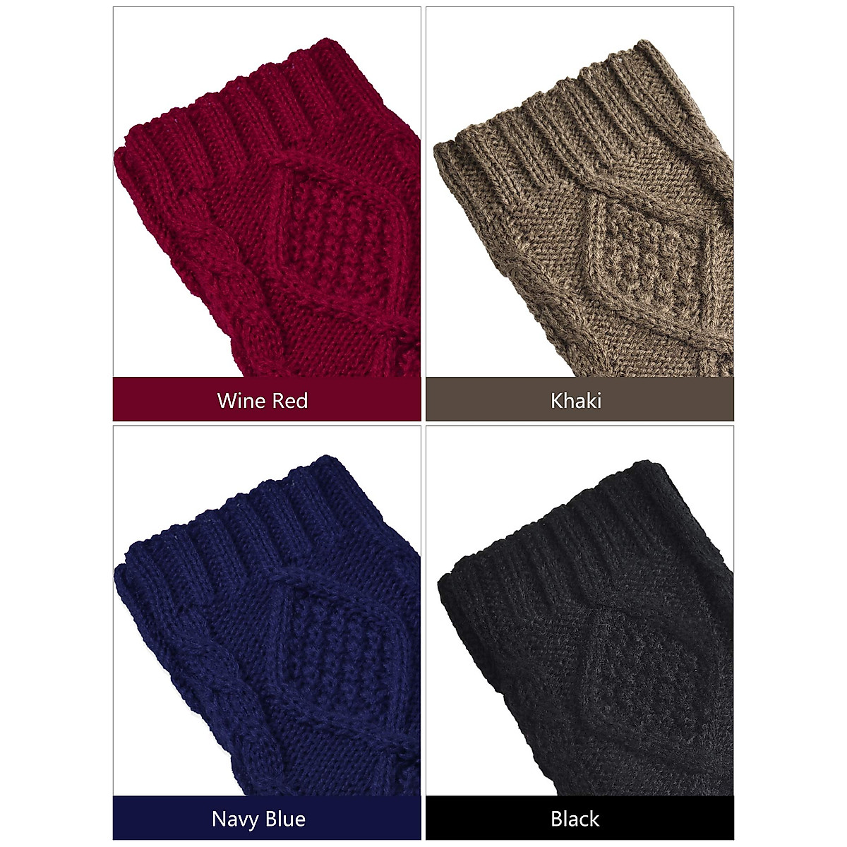 SATINIOR 4 Pairs Women Warm Knit Winter Fingerless Gloves Thumbhole Arm Warmers Mittens (Black, Navy Blue, Khaki, Wine Red)