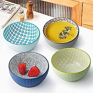 SULIVES Cereal Bowls Set of 4, 6 Inch Ceramic Bowls for Kitchen, Colorful Cute Serving Bowls Set for Soup Salad Pasta Ramen Fruit - 26 OZ