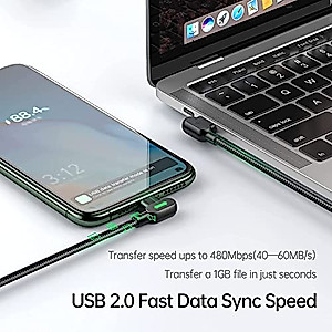 Type C USB 90 Degree Right Angle Elbow Design Game LED Strong Nylon Braided Sync Charge USB Data 6FT Cable Compatible Samsung Galaxy S20 S10 S9 S8 Plus Note 10 Google Pixel and More (3 Pack,6FT)