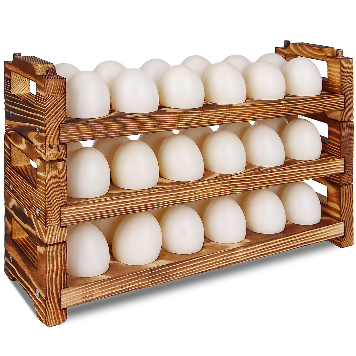 CVHOMEDECO. Wooden Egg Holder Fresh Egg Holders Countertop Firewood Egg Collecting Rack for Gathering Fresh eggs, Stackable with 36 eggs, Home Kitchen Organizer, Set of 3 PCS