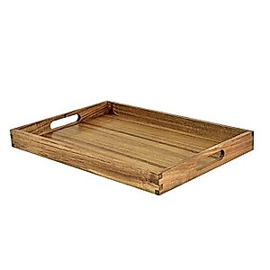 KITEISCAT Acacia Wood Serving Tray with Handles - 17-Inch Decorative Wooden Tray - Perfect for Breakfast, Lunch, Dinner, Appetizers, Patio, Ottoman, Coffee Table - Durable Living Room and Couch Tray