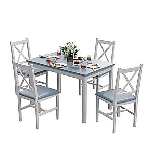 Lumelay Dining Table Set for 2-4 Person,Morden Wooden Small Kitchen Table Set,5 Piece Breakfast Dining Room Table and Upholstered Chairs for Apartment,Space-Saving Design (Blue)