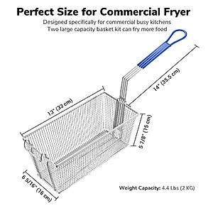 WeChef 2Pcs Deep Fryer Baskets with Non-slip Handle 13" x 6 5/16" x 5 7/8" Nickel Plating Heavy Duty Construction Deep Fryer Basket for Commercial Restaurant Kitchen Blue