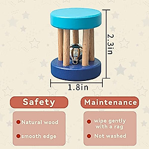 Promise Babe Wooden Rattle Nursing Shower Gifts Montessori Baby Roller Bell Toys Infant Gym Blue
