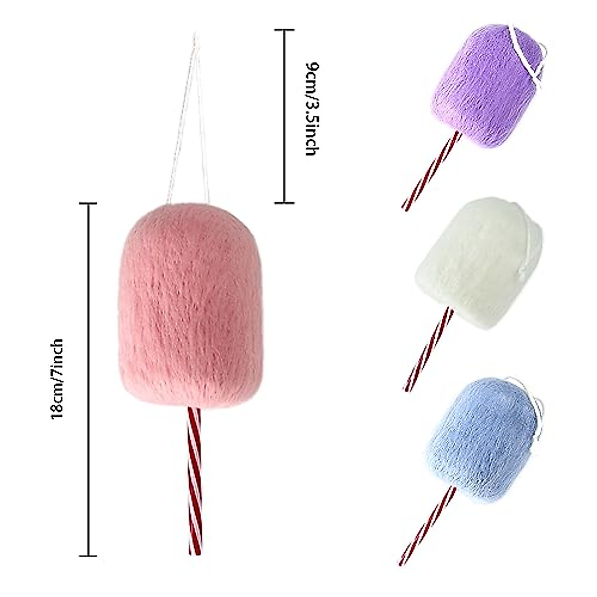 4 PCS Large Cotton Candy Ornaments for Christmas Tree Hanging Candy Decorations Wool Felt Lollipop Ornament for Xmas Tree Home Holiday Party Decor (4)