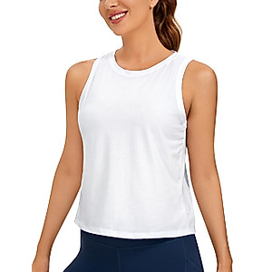CRZ YOGA Pima Cotton Cropped Tank Tops for Women Workout Crop Tops High Neck Sleeveless Athletic Gym Shirts White Medium
