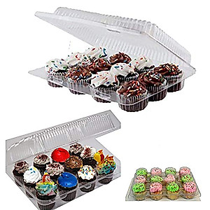 pack of 24 mini 12 Compartment Cupcake Container mini Cupcake Boxes Hinged Lid- with Superior Strong 12 Compartment Cupcake box plastic disposable mini Cupcake Container s 12 count