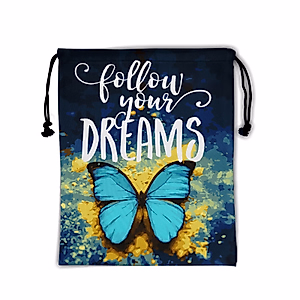 Follow Your Dreams Grip Bag - Blue Butterfly Gymnastics Grips Bag Watercolor Turquoise Yellow Drawstring Storage Bags Pouch Shoe Bags Adjustable Polyester Towel Bag